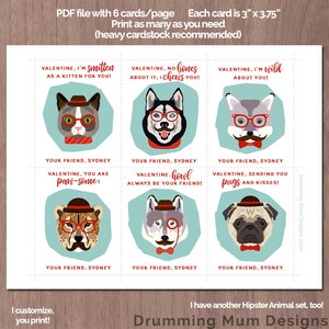 Hipster Animals Valentines Day Cards Kids Valentine Cards School Class ...