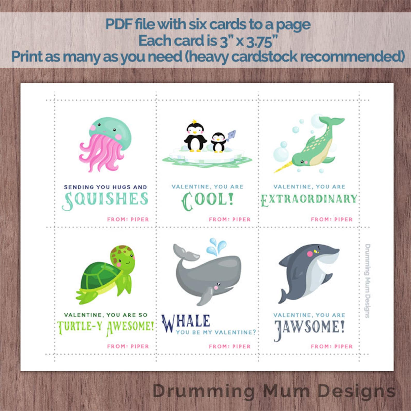 Ocean Valentines Day Cards Kids Valentine Cards School Ocean Animals ...