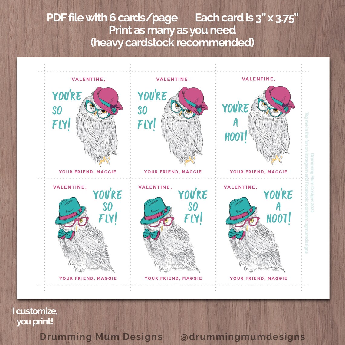 Owl Valentines Day Cards Woodland Animals Kids Printable - Etsy