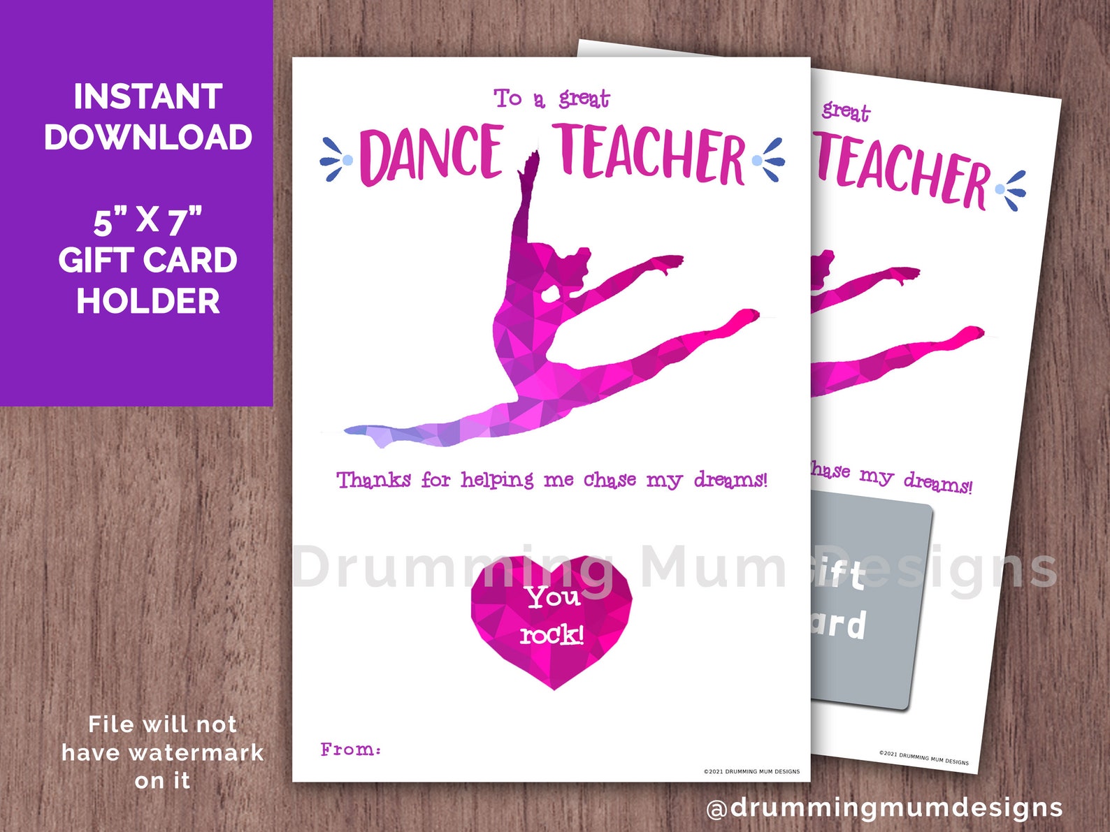 Dance Teacher Thank You Card PRINTABLE Gift Card Holder End of - Etsy
