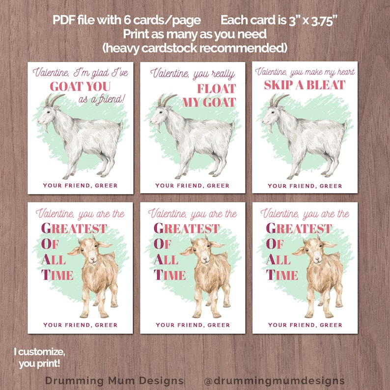 Goat Valentines Day Cards Kids Printable Valentine Card School - Etsy