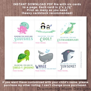 INSTANT DOWNLOAD Ocean Valentines Day Cards BLANK Kids Valentine School ...