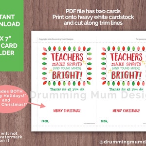 Teacher Christmas Card Gift Card Holder Holiday Coffee Thank You Happy ...