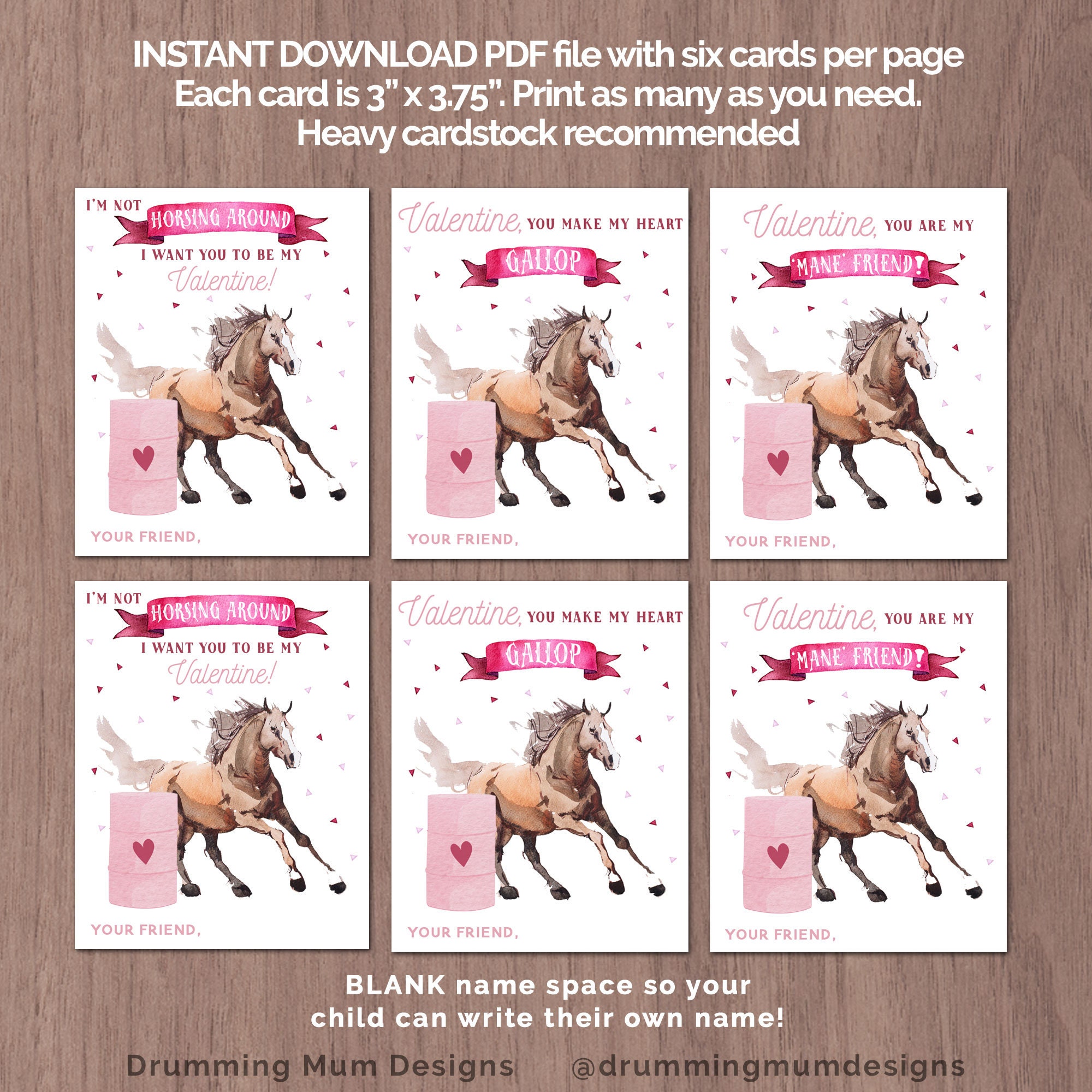 INSTANT DOWNLOAD Horse Valentines Day Cards Kid Valentine Card | Etsy