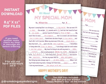 PRINTABLE All About My Mom Fill in the Blank Gift for Mother's Day Mama ...