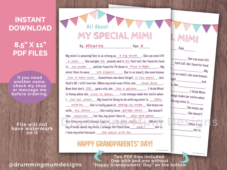 All About My Mimi PRINTABLE Fill in the Blank Gift for | Etsy