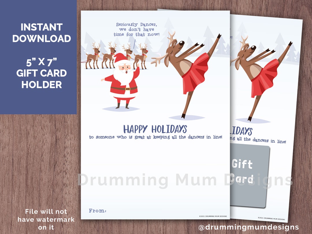 Dance Teacher Holiday Card Gift Card Holder PRINTABLE Happy Holidays ...