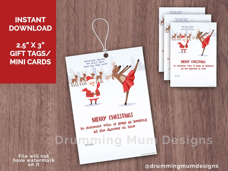 Dance Teacher Christmas Card Gift Tags Note PRINTABLE Happy Holidays ...