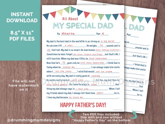 PRINTABLE All About My Dad Fill in the Blank Gift for - Etsy