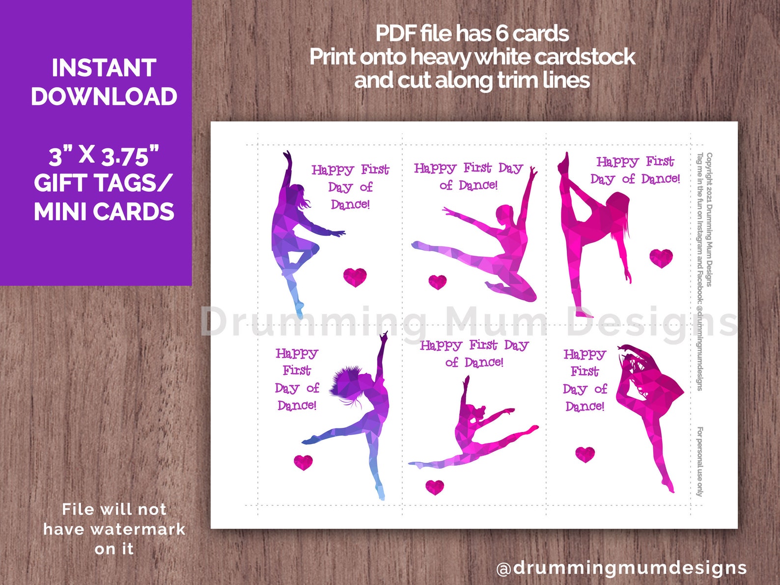 Dance Happy First Day of Dance Gift Tags Cards PRINTABLE Big - Etsy