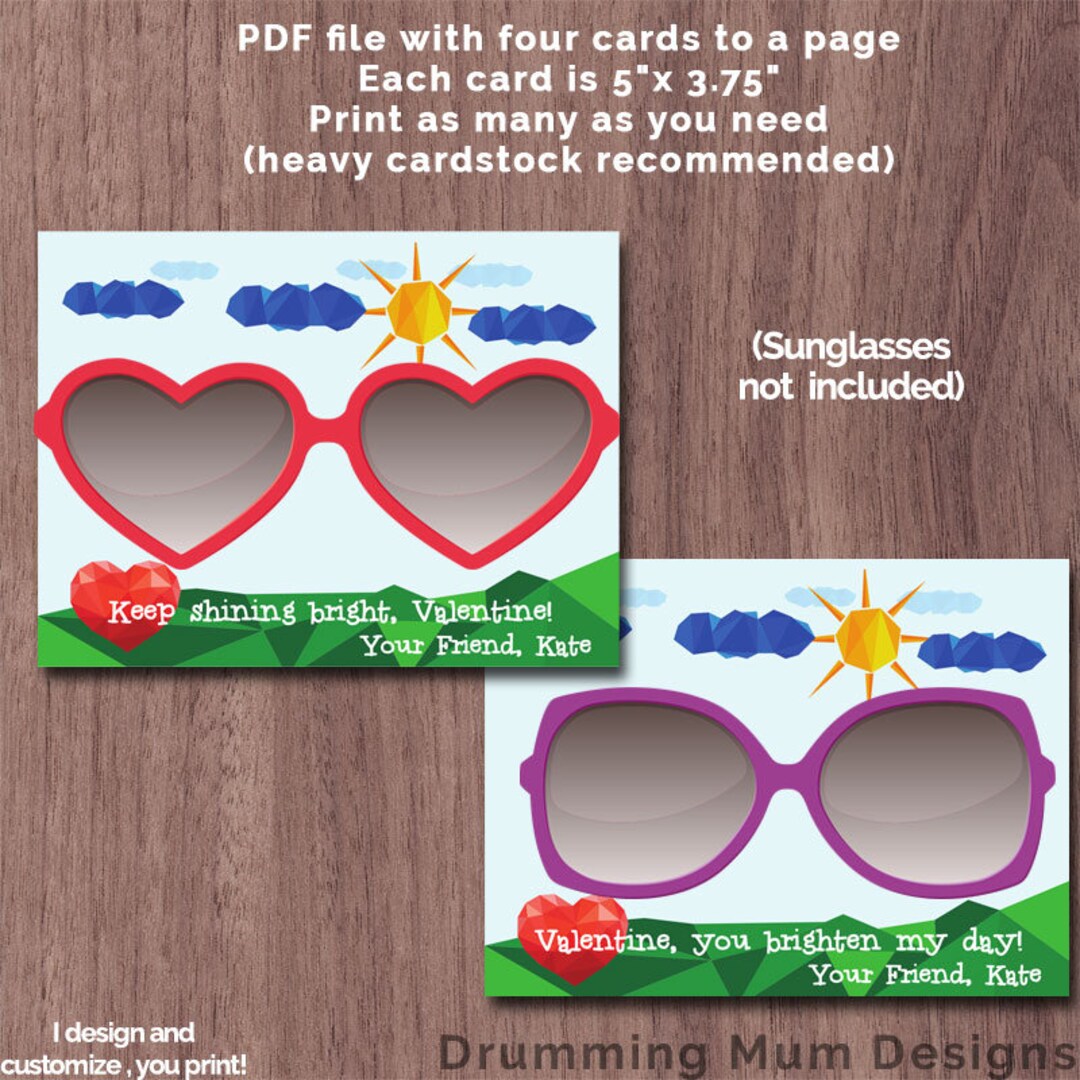 Sunglasses Valentines Day Cards Kids Valentine Cards School Class Kid ...