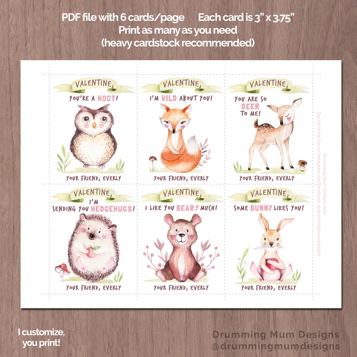 Woodland Animals Valentines Day Cards Forest Creatures Critters Kids ...