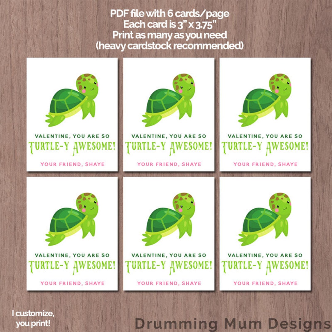 Turtle Valentines Day Cards Kids Valentine Cards School Class Cute ...