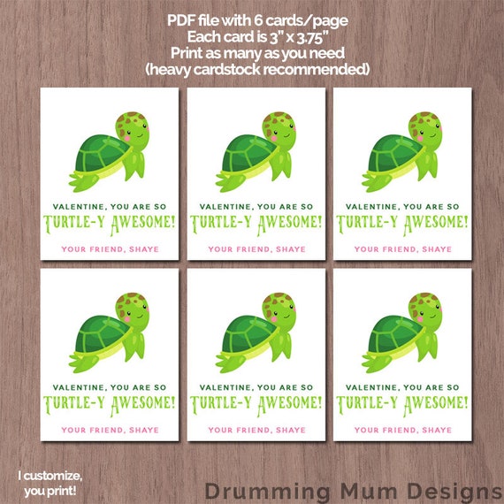 Turtle Valentines Day Cards Kids Valentine Cards School Class | Etsy