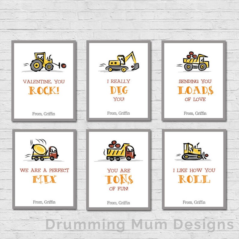 Construction Valentines Day Kid Valentine Card School Construction ...