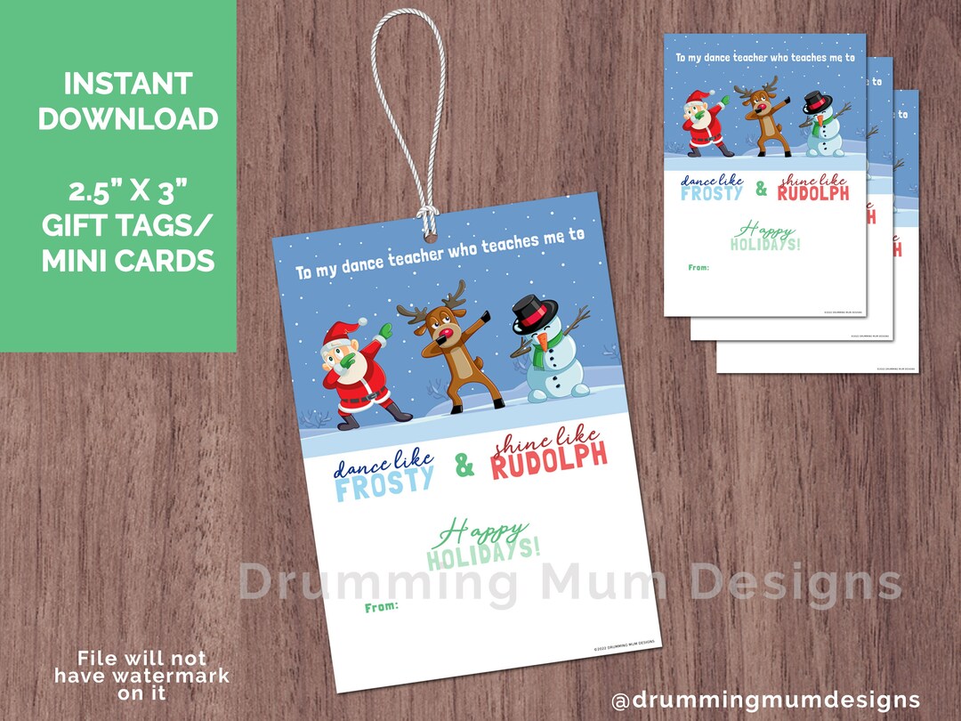 Dance Teacher Gift Tags Holiday Card Note PRINTABLE Christmas Dancer ...
