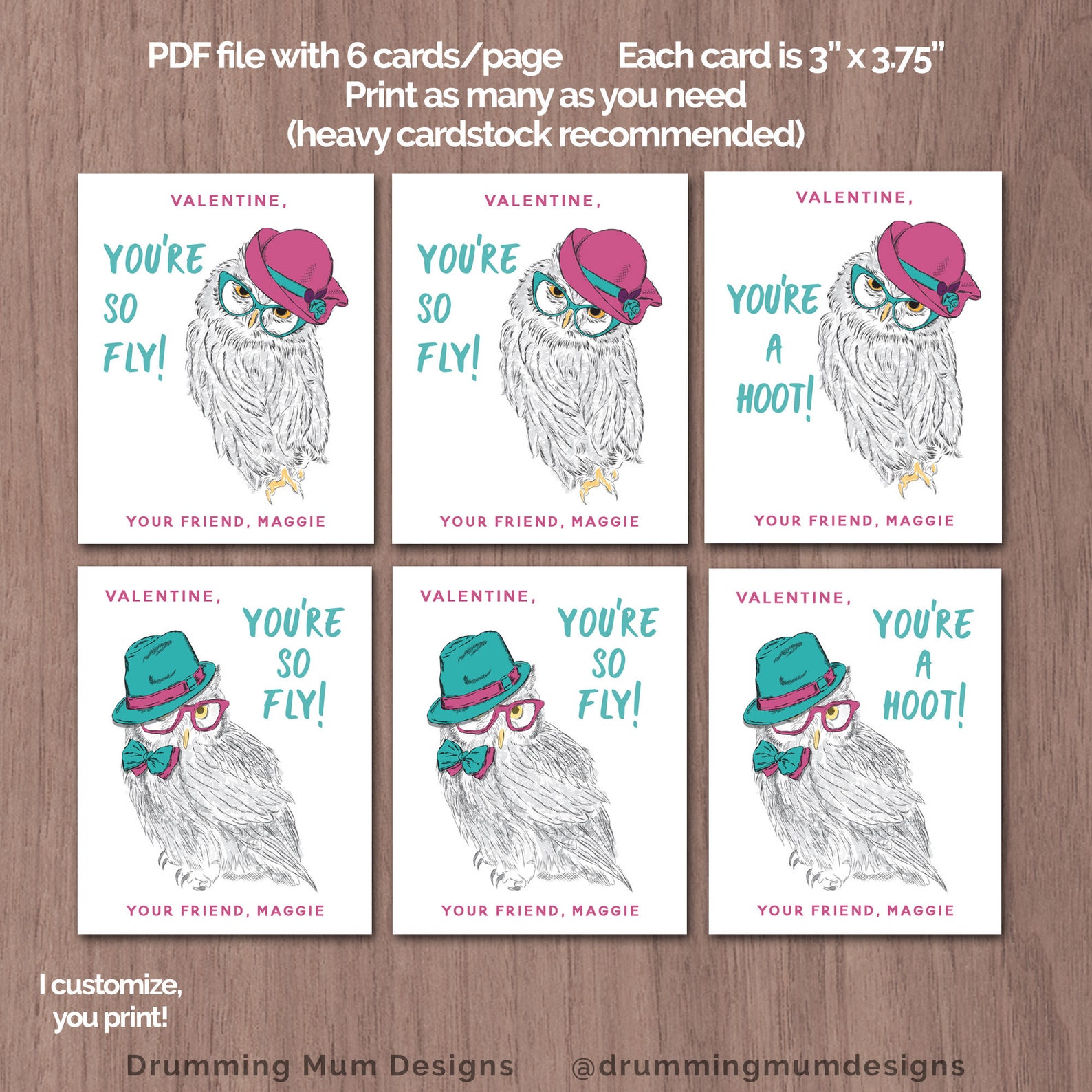 Owl Valentines Day Cards Woodland Animals Kids Printable - Etsy