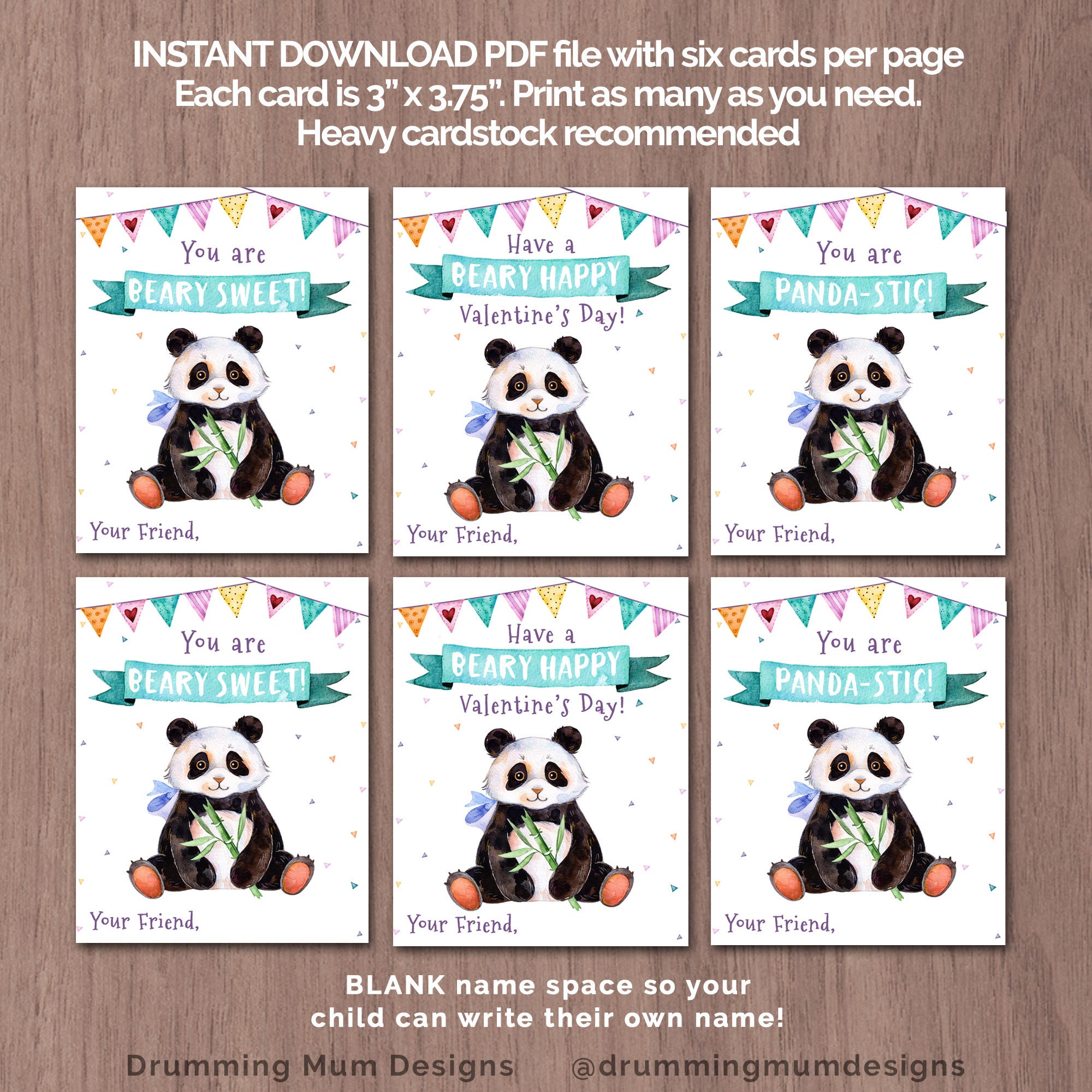 INSTANT DOWNLOAD Panda Valentines Day Cards Kid Valentine Card School ...
