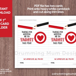 Teacher Appreciation Card Keeping Me on Target Gift Card Holder ...