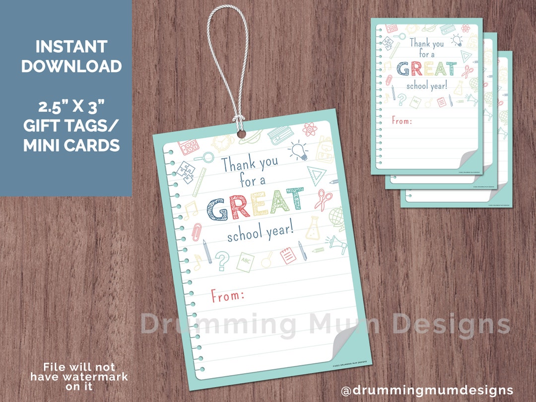 Last Day of School Teacher Thank You Gift Tags PRINTABLE Staff - Etsy