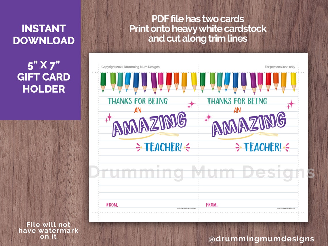 Teacher Appreciation Card PRINTABLE End of Year Amazon Gift - Etsy