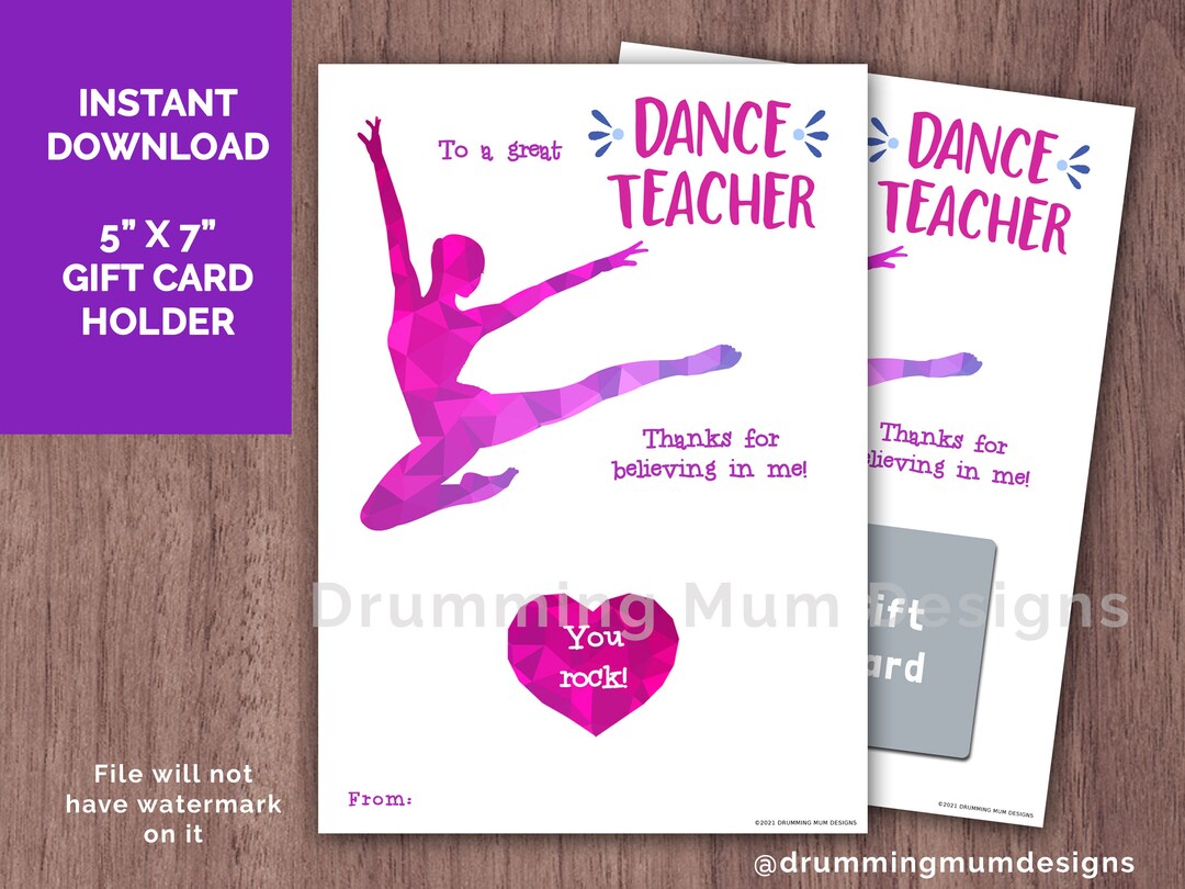 Dance Teacher Thank You Card PRINTABLE Gift Card Holder End of Season ...