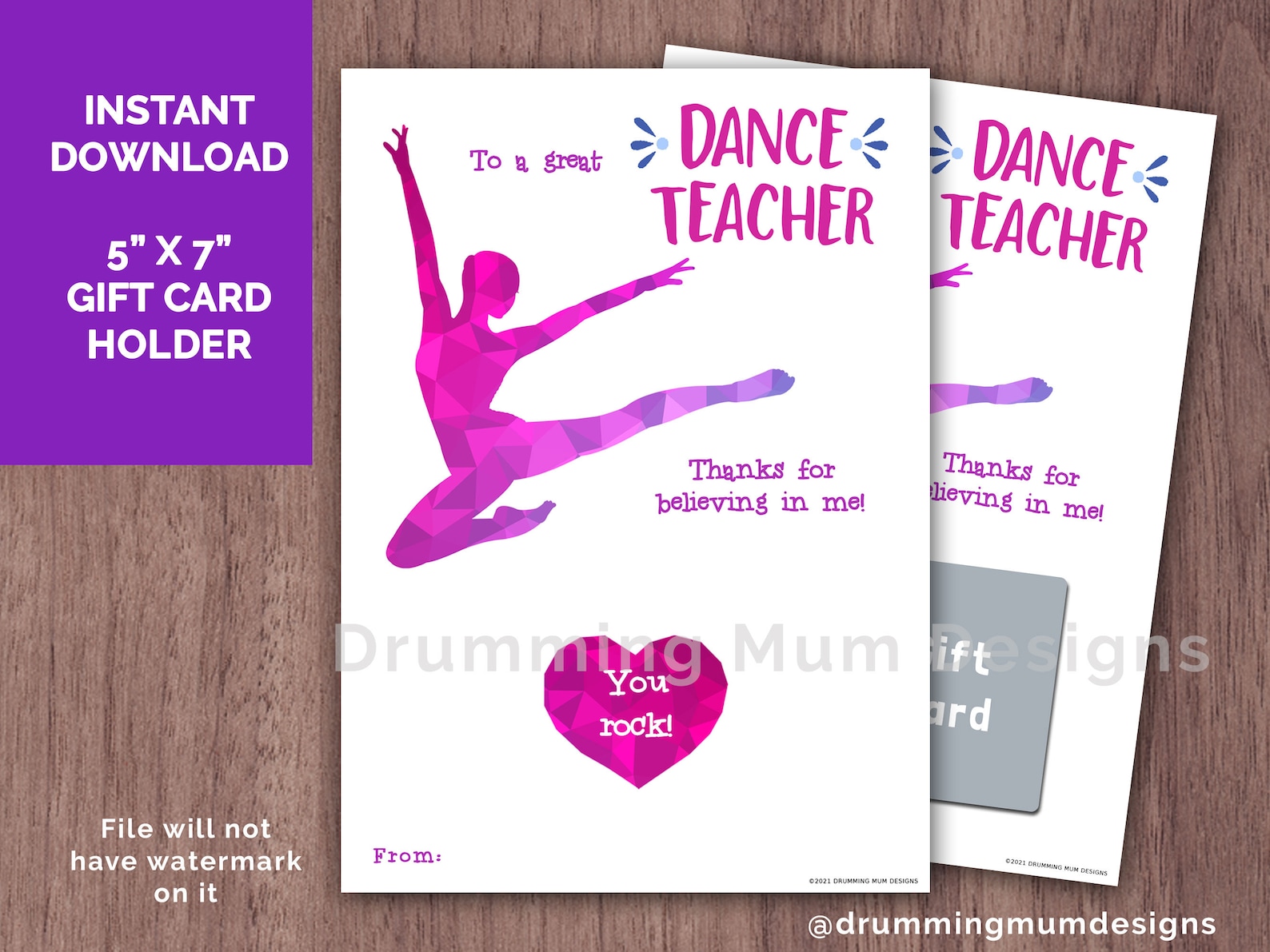 Dance Teacher Thank You Card PRINTABLE Gift Card Holder End of - Etsy UK
