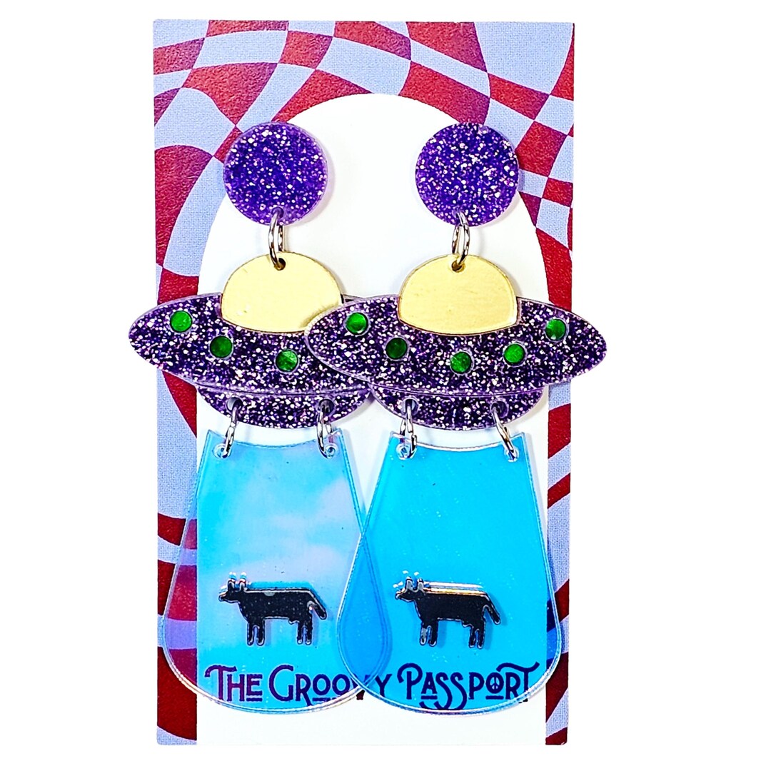 Alien Abduction Earrings: Glitter UFO Statement Jewelry - Etsy