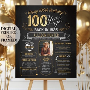 100th Birthday Poster. 100th Birthday Chalkboard. 100th Anniversary ...