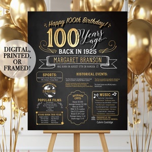 100th Birthday Poster. 100th Birthday Chalkboard. 100th Anniversary ...