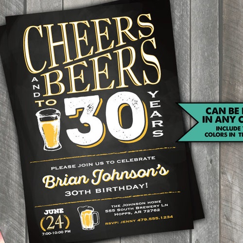 Cheers And Beers To 30 Years Birthday Invitation Cheers And Etsy