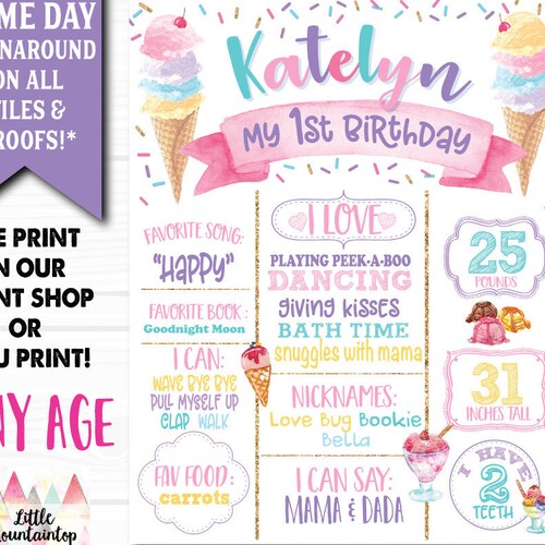 Ice Cream Birthday Board Poster Sign - Etsy