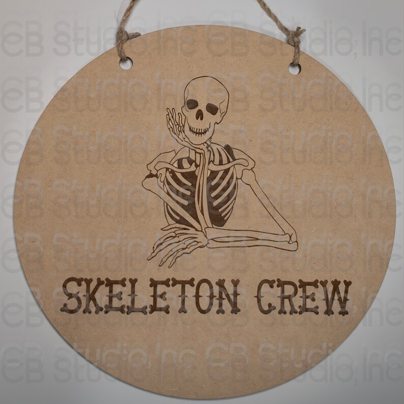 Skeleton Crew Circle Sign for Lasers Spooky Skeleton Resting His Head ...