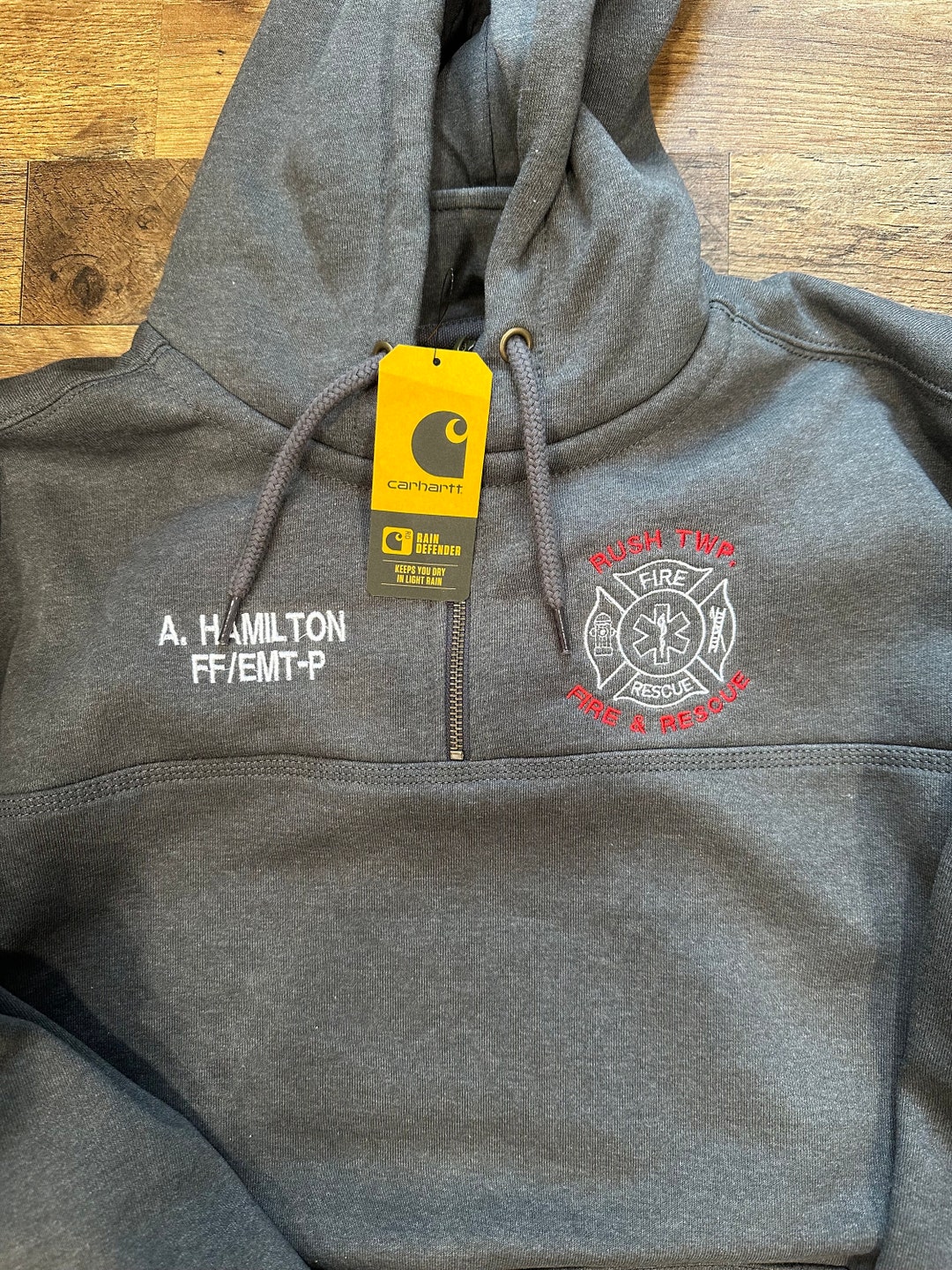Personalized Fire Rescue 1/4 Zip Carhartt Hoodie With Star of Life ...