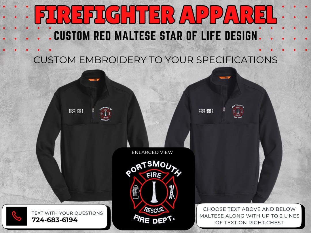 1/4 Zip Personalized Firefighter Jobshirt Red Bugle Maltese - Etsy