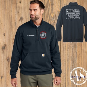 1/4 Zip Personalized Firefighter Carhartt Sweatshirt With BACK TEXT - Etsy