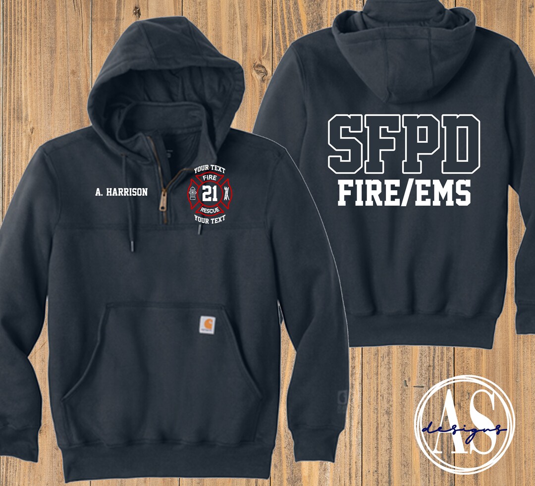 1/4 Zip Personalized Firefighter Carhartt Hoodie With BACK TEXT - Etsy