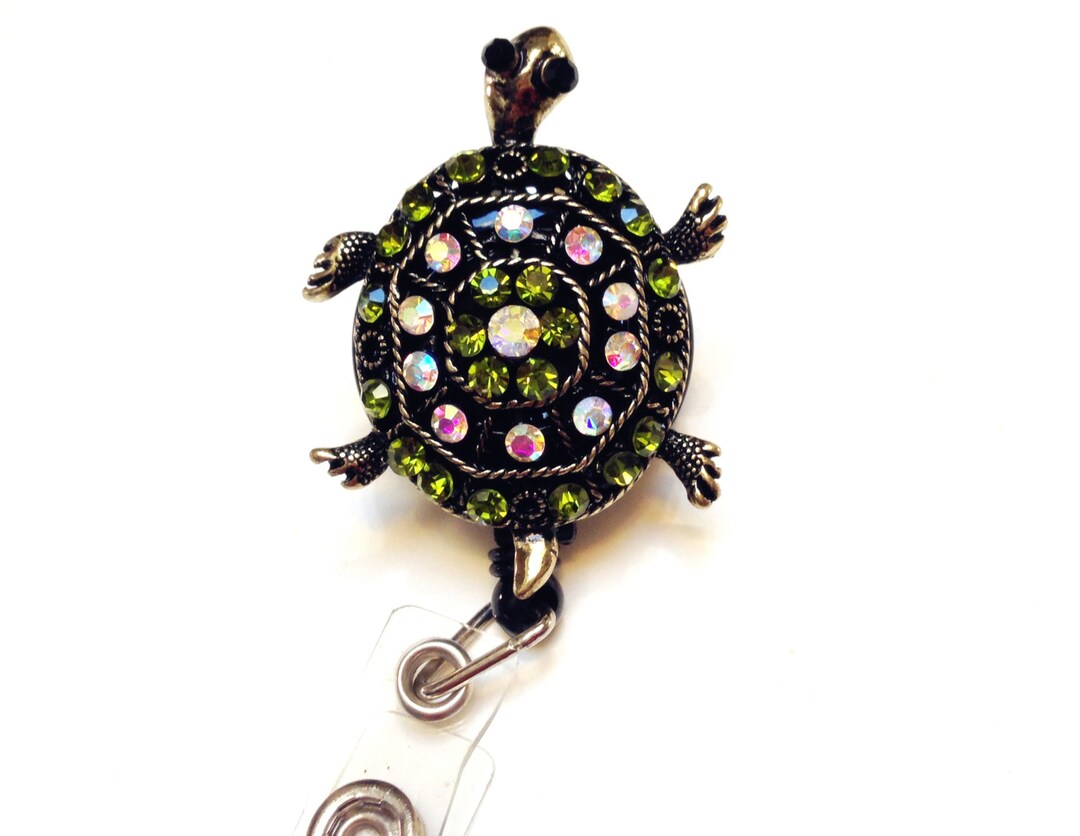 Rhinestone Green Turtle Bling ID Badge Holder Retractable Reel - Etsy