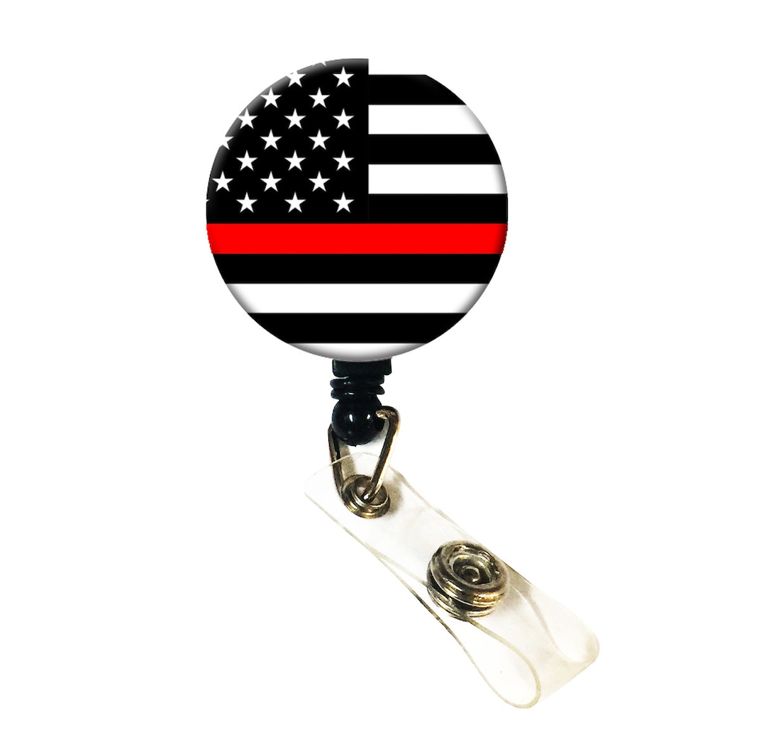 Firefighters Thin Red Line ID Badge Nurse Retractable Badge Reels/ ID ...