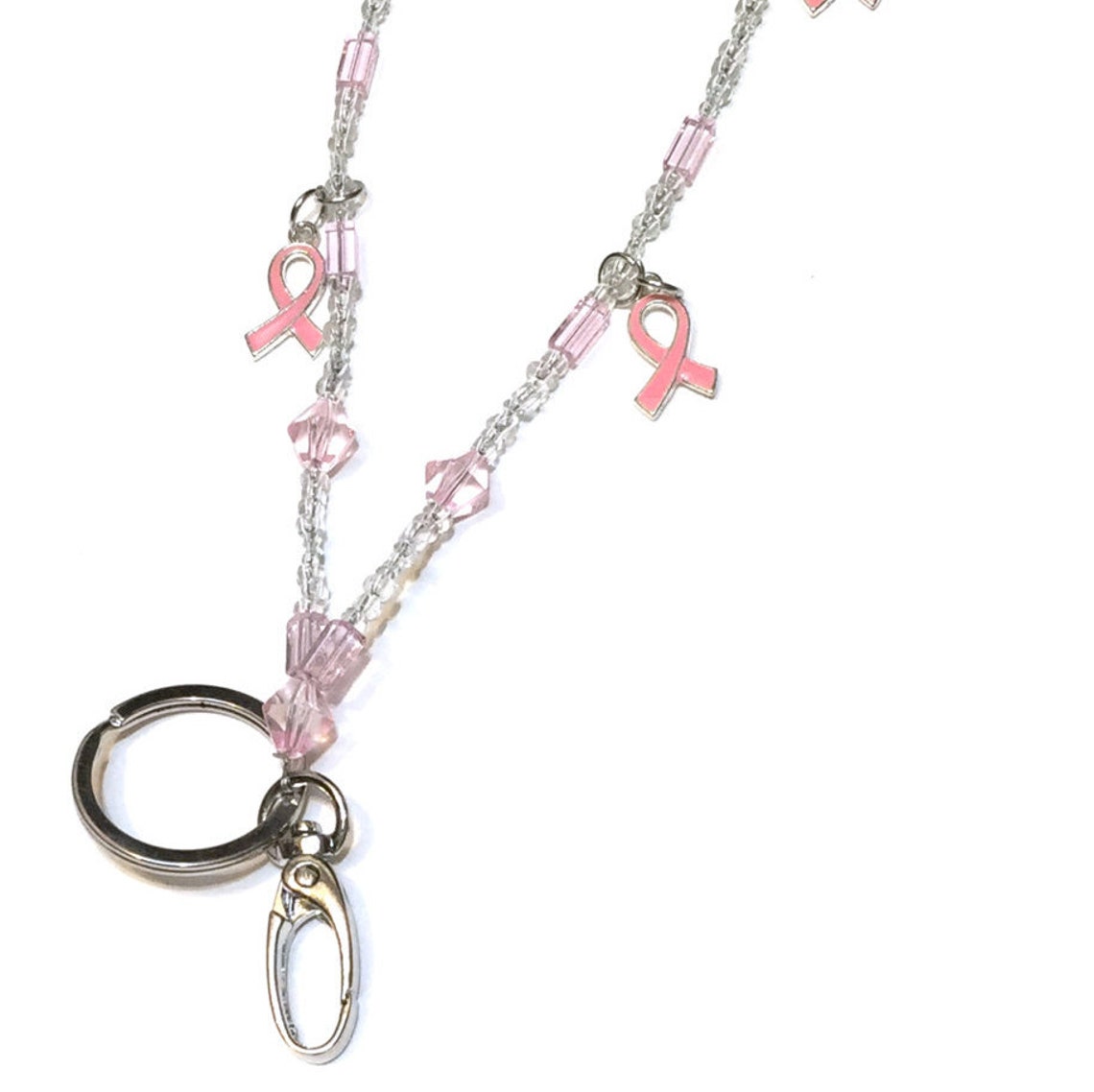 Crystal Dangling Pink Ribbon Charms Necklace Key Holder - Etsy