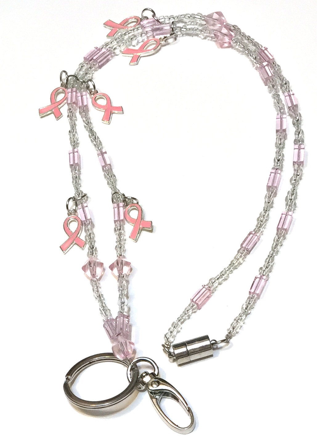 Crystal Dangling Pink Ribbon Charms Necklace Key Holder | Etsy