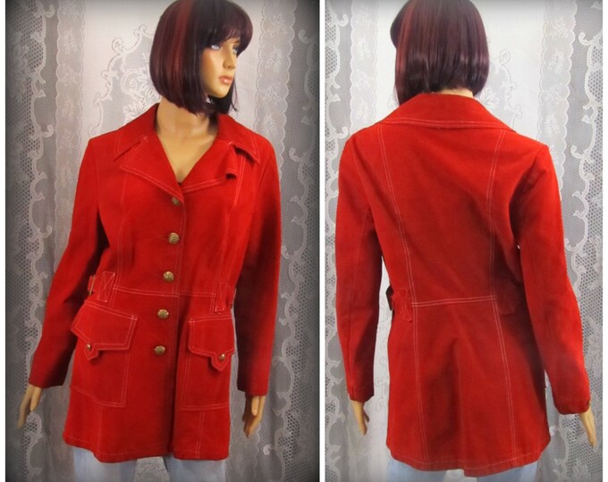 Red Leather Jacket, Red Suede Jacket, Women's Leather Jacket, Button up ...