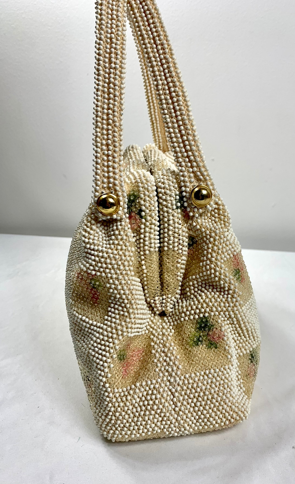 Lumured 1950's handbag Beaded purse Cream colored | Etsy