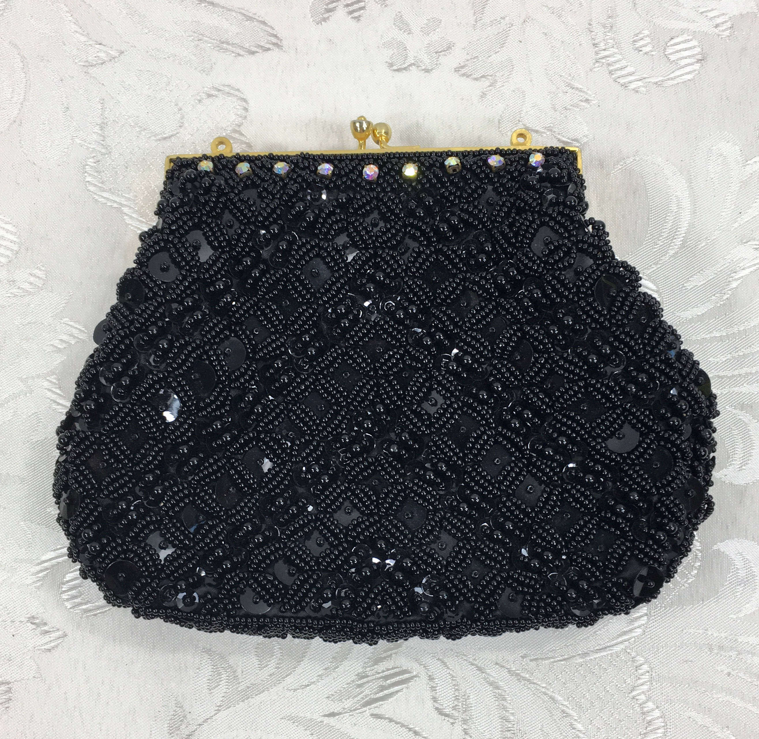 Vintage Black Glass Bugle Beaded Evening Bag Gold Trim Hong, 58% OFF