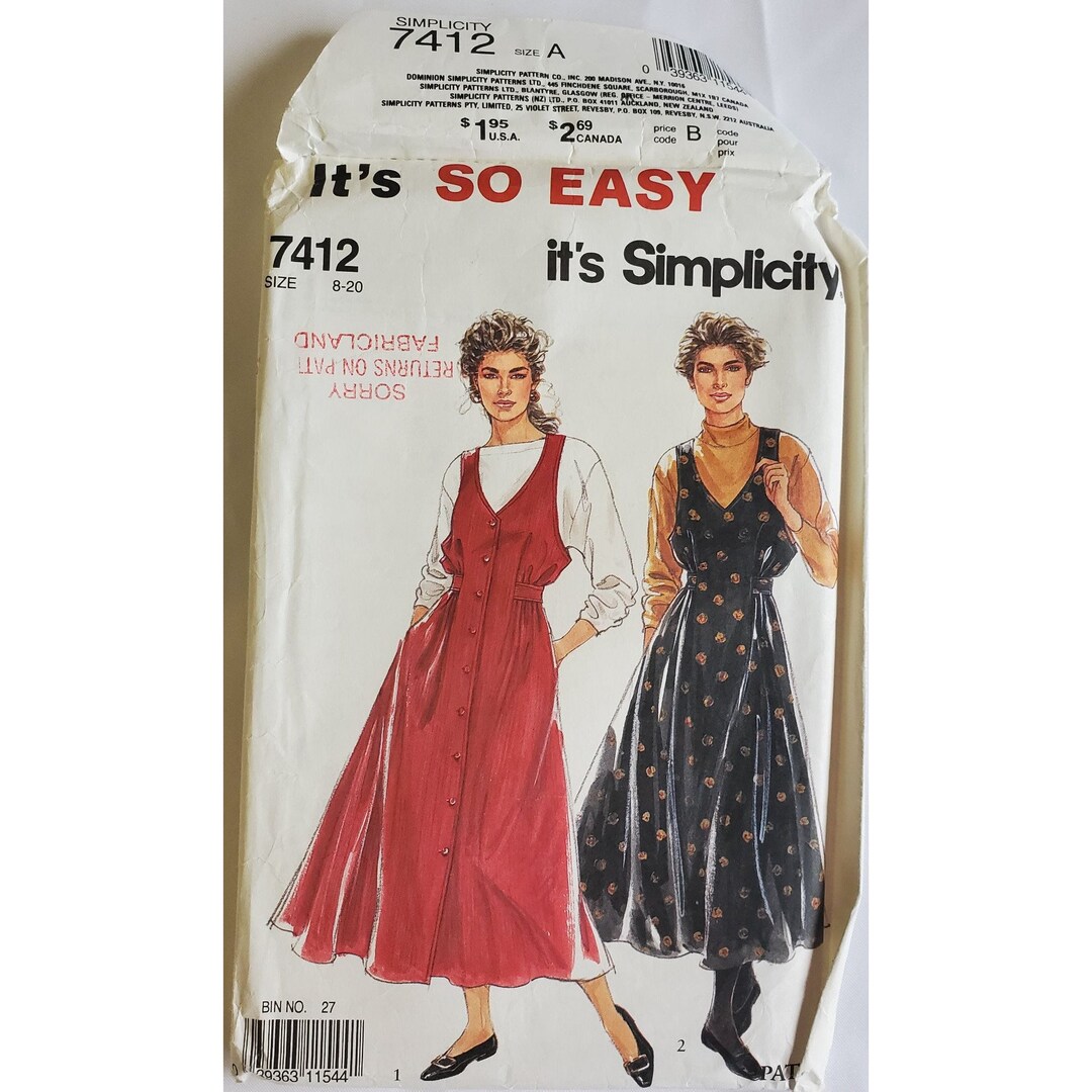 Simplicity 7412 Misses Plus-size Jumper Dress W/ Pockets Pattern 8-20 ...