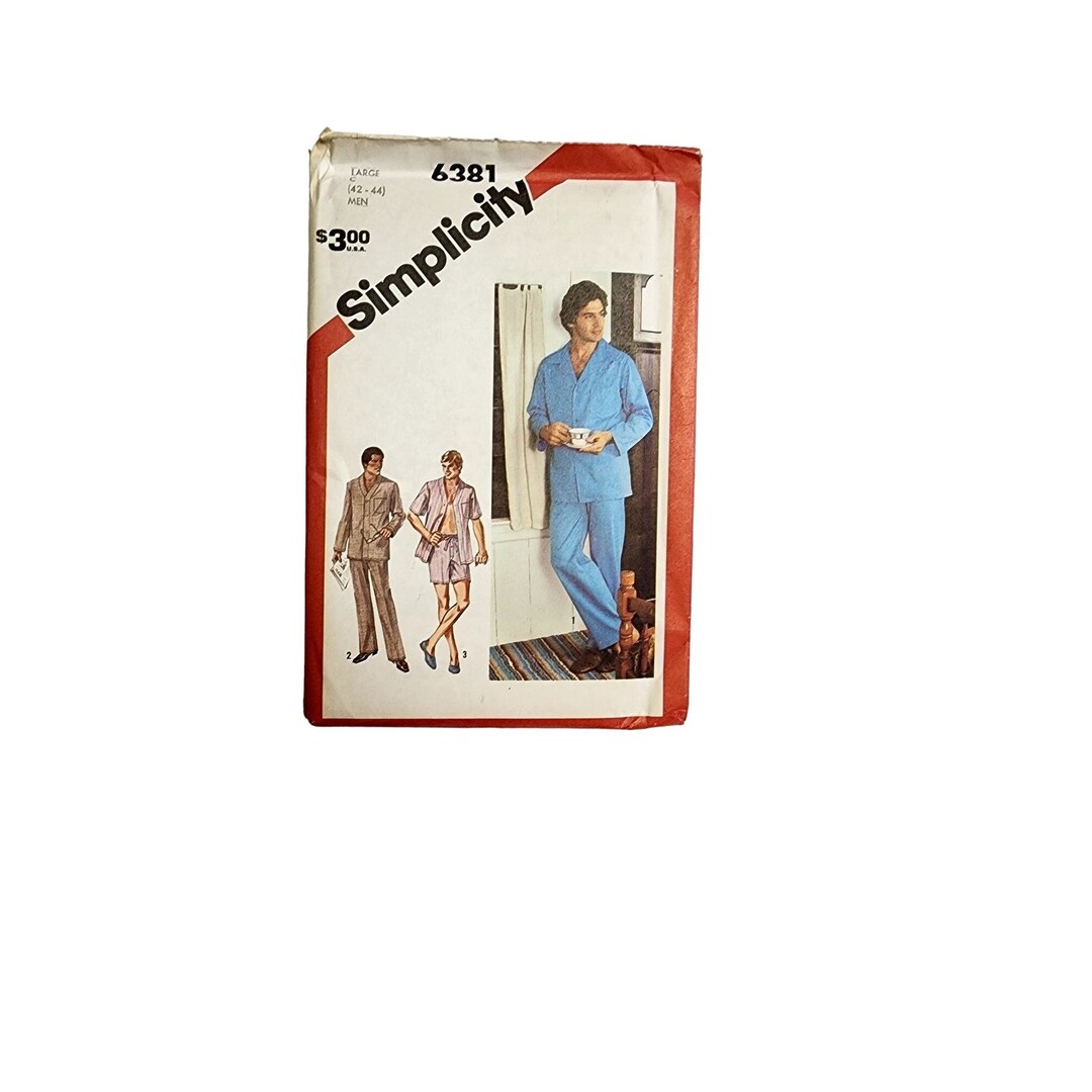 Vintage 1984 Simplicity 6381 Men's Pajamas Sewing Pattern Men's Sizes ...