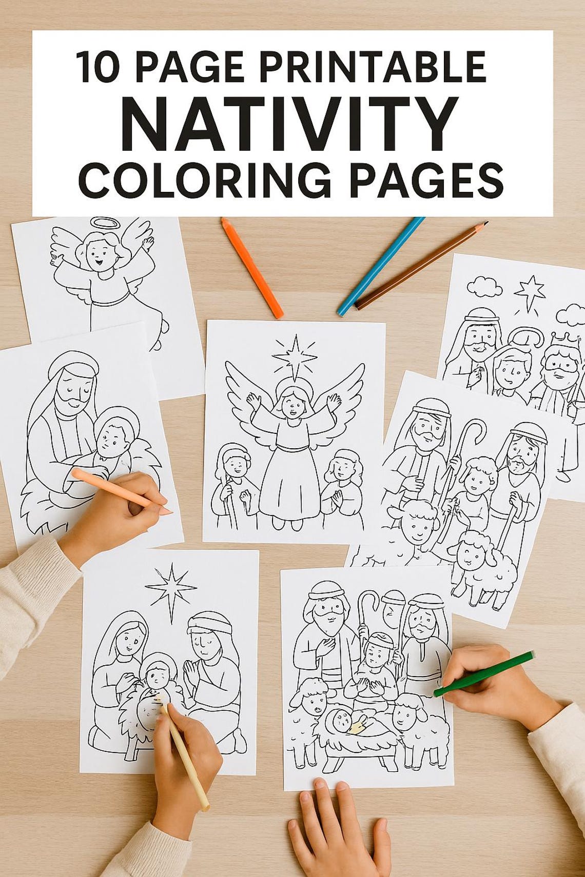 Kids Nativity Coloring Pages • 10 Page Printable Christmas Story ...