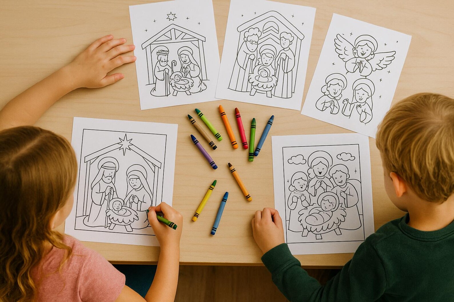 Kids Nativity Coloring Pages • 10 Page Printable Christmas Story ...