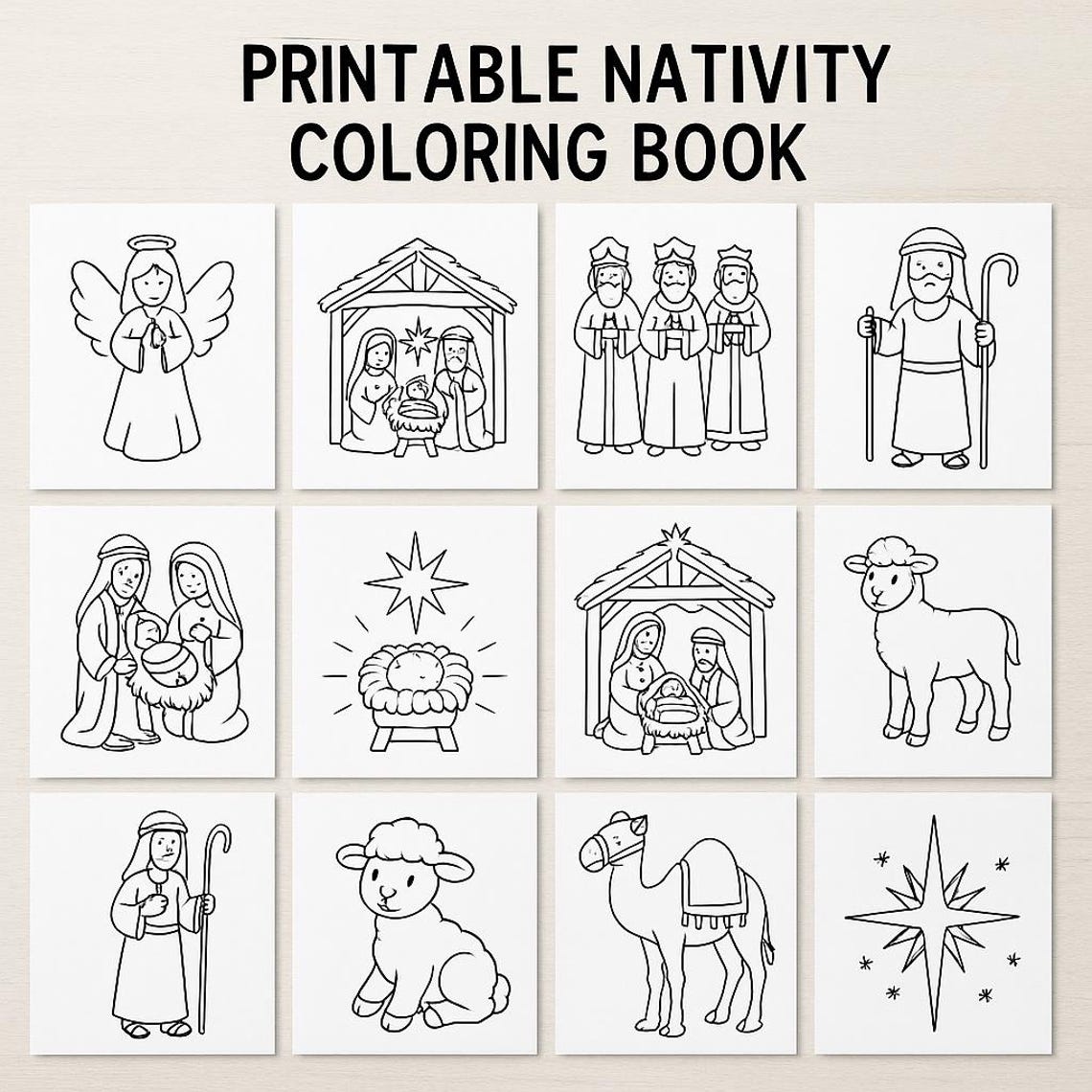 Kids Nativity Coloring Pages • 10 Page Printable Christmas Story ...