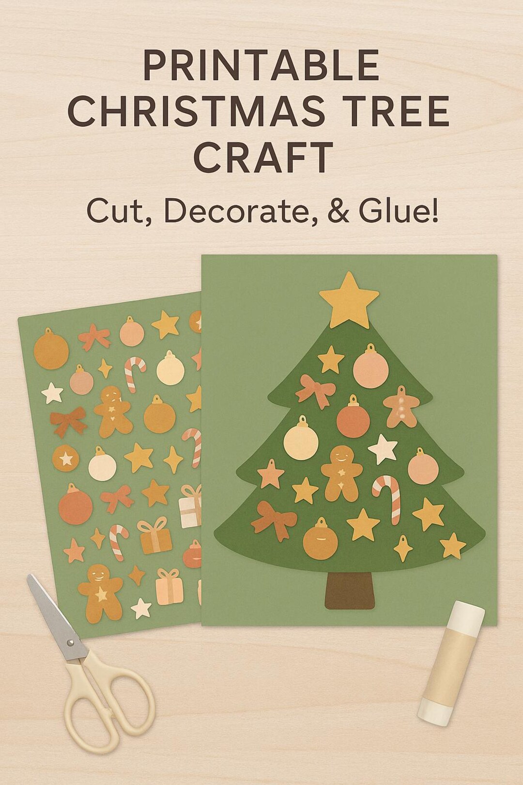 Kids Printable Christmas Tree Decorating Craft – Cut & Glue Activity ...